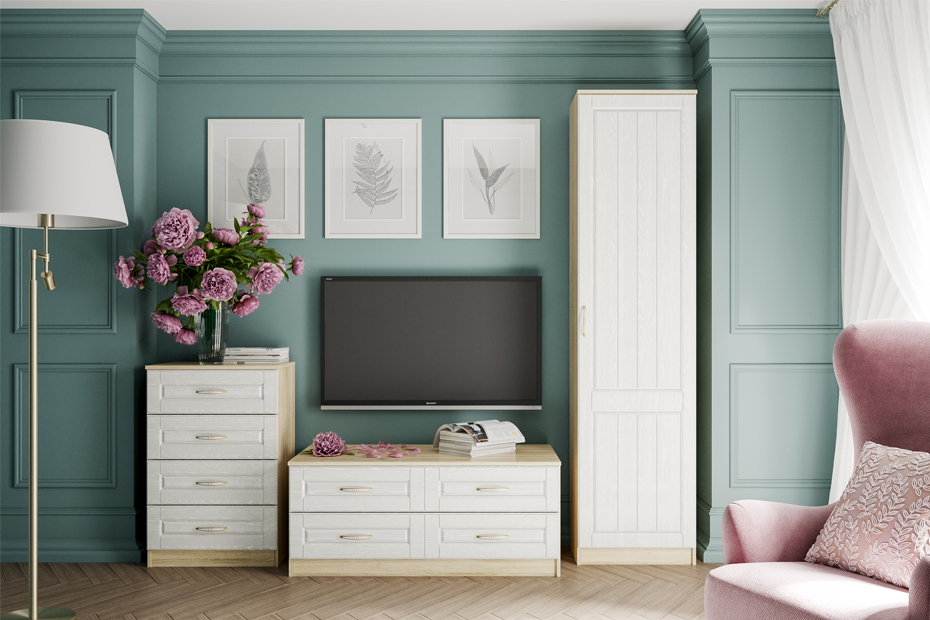 Гостиная Мокка К-14 Дуб Сонома/Белое дерево Арт. - МЦ "Галерея Мебели"